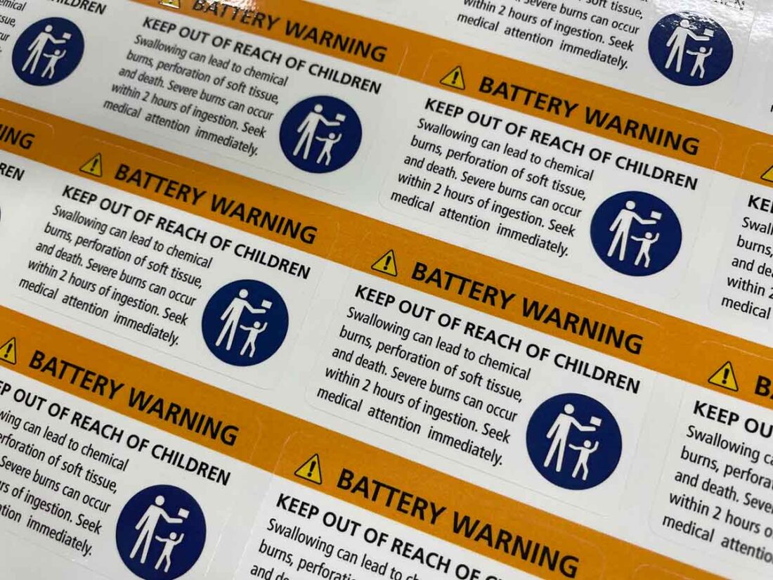 Button Battery Warning Sticker | Gowans & Son Printers
